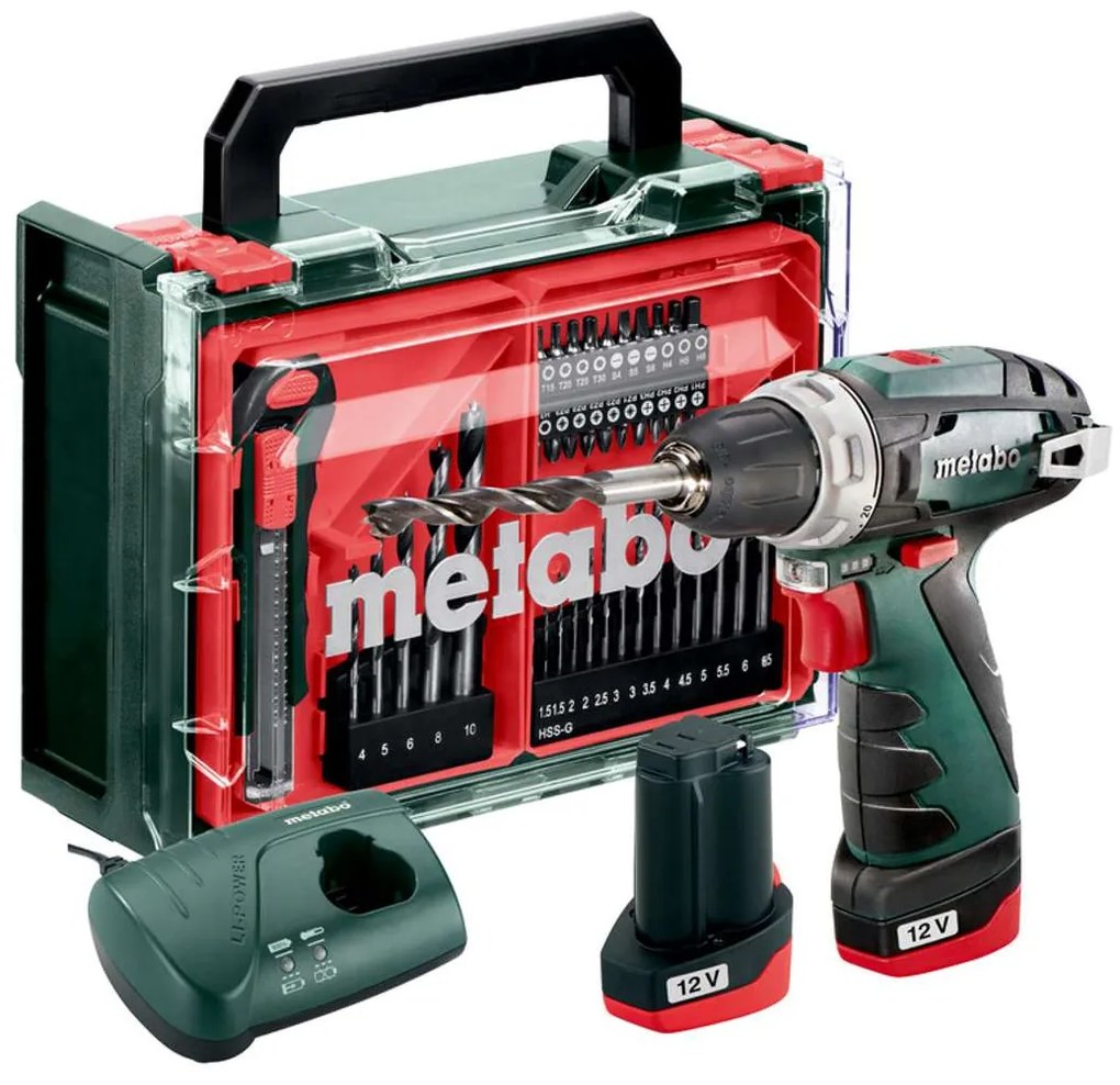 Metabo Nářadí - 12V AKU vrtací šroubovák s příslušenstvím, 2x aku 2,0 Ah Li-Power, nabíječka 600080710