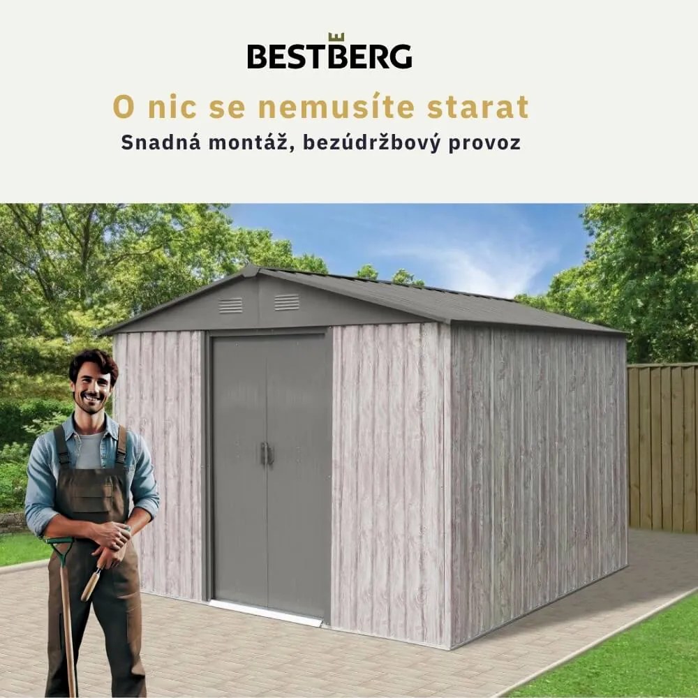 Zahradní domek BestBerg ZDB-7SD / 7,2 m² / 301 x 238 x 214 cm / dekor bílé dřevo/šedá