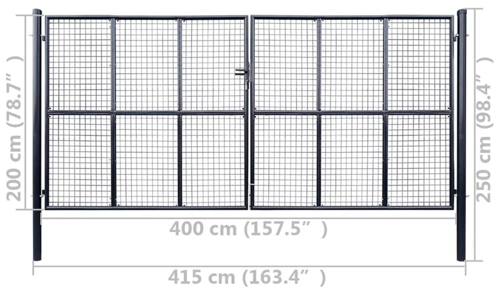 vidaXL Marketos Pletivá zahradní branka pozinkovaná ocel 400 x 200 cm šedá