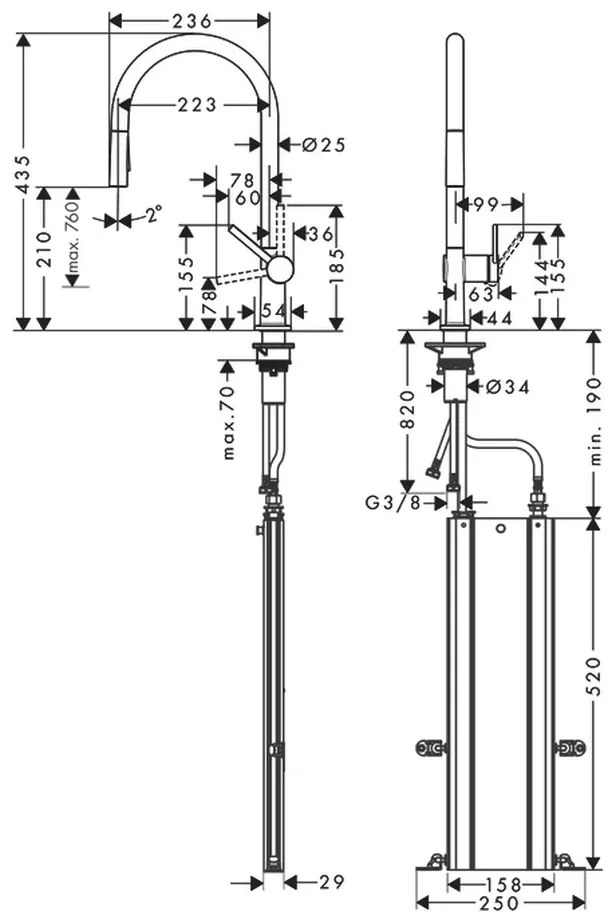 Hansgrohe Talis M54 - Páková kuchyňská baterie 210, vytahovatelná sprška, 2jet, sBox, matná černá 72801670