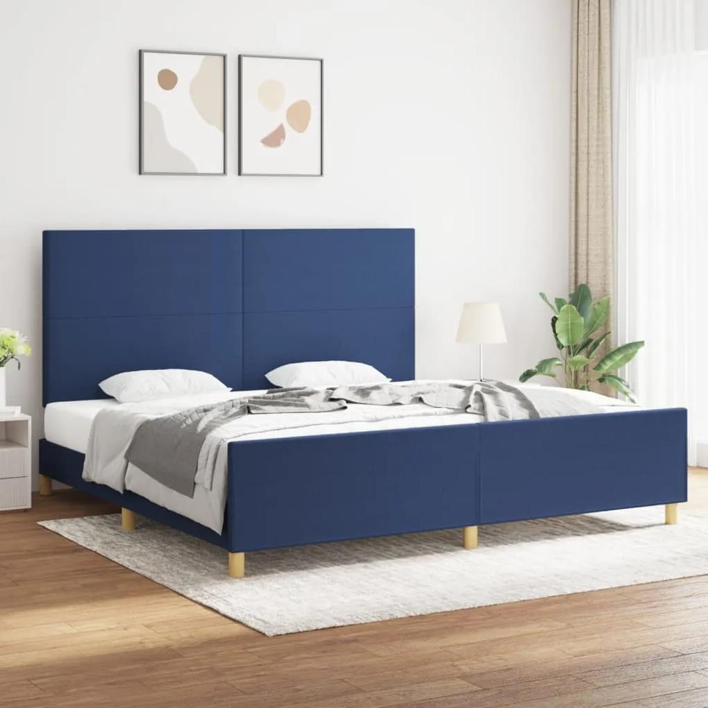 Rám postele s čelem modrý 200 x 200 cm textil,  3124925