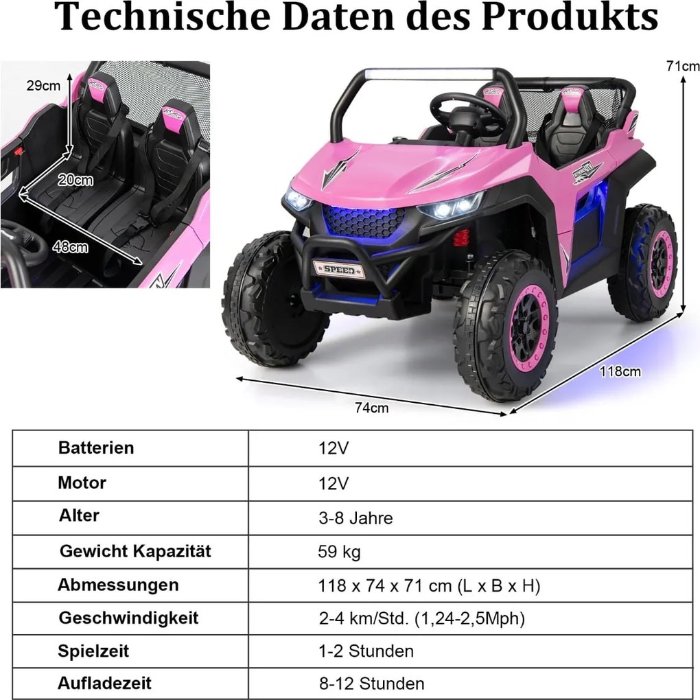 Costway Dětské auto, pojízdné terénní auto se 2 sedadly