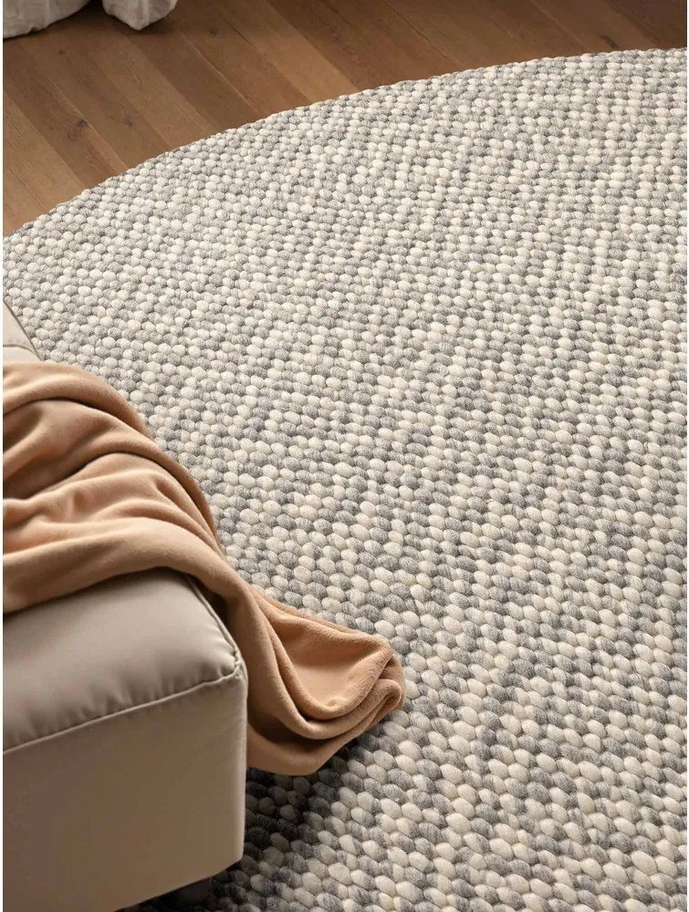 Světle šedý/krémový ručně tkaný vlněný kulatý koberec ø 200 cm Lyon Beans – Elle Decoration