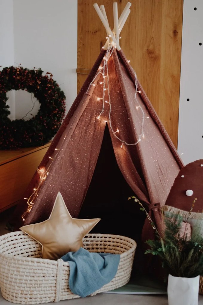 Vigvam design Teepee Vesper Brown &amp; Gold - ČTVERCOVÉ s podlážkou