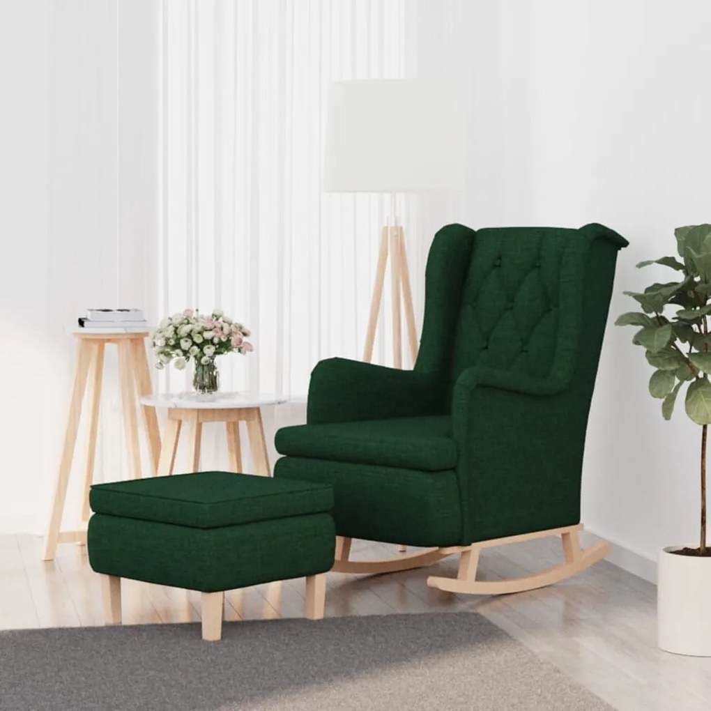 Houpací křeslo se stoličkou tmavě zelené textil 3121278