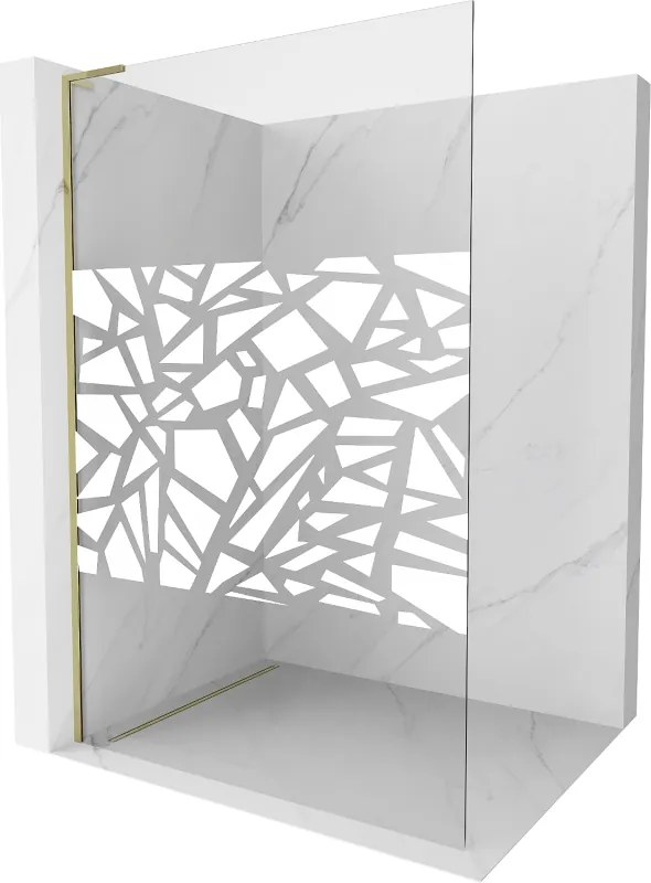Mexen Kioto L, sprchová zástěna Walk-In 120 x 200 cm, 8mm čiré sklo bílý vzor, ​​zlatý lesklý profil, 800-120-103-50-78