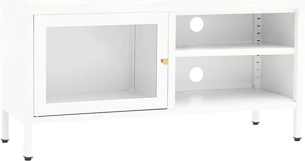 TV stolek bílý 90 x 30 x 44 cm ocel a sklo 336056