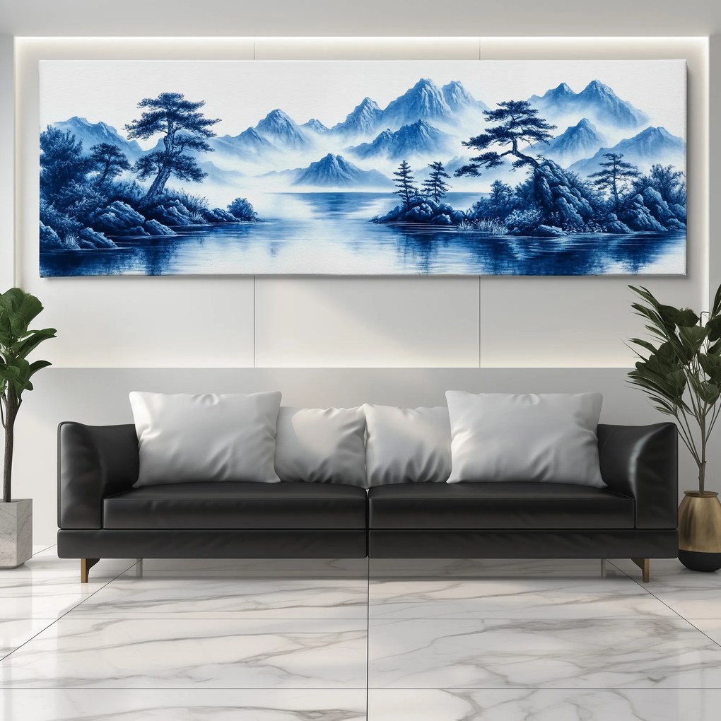 Obraz na plátně - Mlhavé vrcholky u Blue Lake FeelHappy.cz Velikost obrazu (šířka x výška): 180 x 60 cm