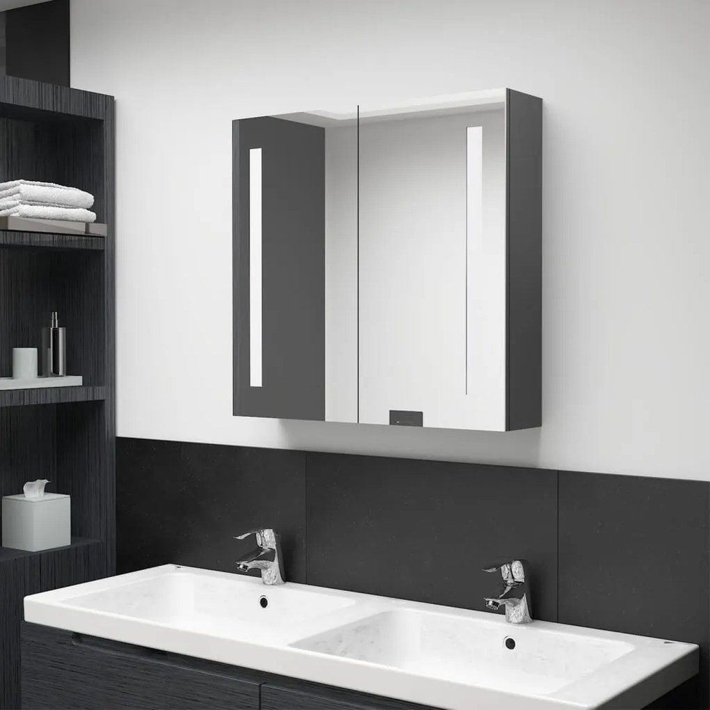 LED koupelnová skříňka se zrcadlem šedá 62 x 14 x 60 cm 326520