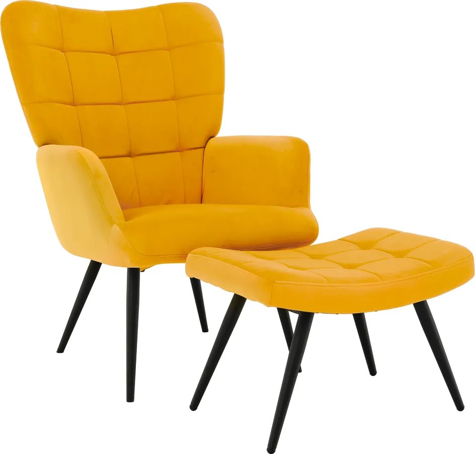 Křeslo s podnoží, žlutá Velvet látka/černá, HABEN
