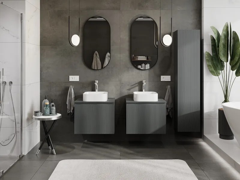 Mexen Rivel, koupelnová skříňka 60 cm, 1 zásuvka, drážkovaná, grafitová matná, 91A20-06047-1-BF66