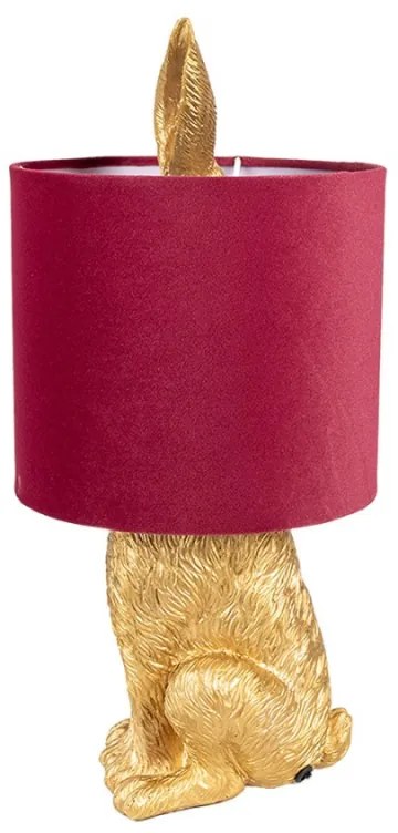 Zlatá stolní lampa králík s červeným stínidlem Konijn – 20x43 cm