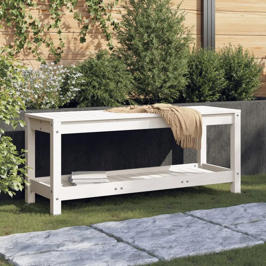 Zahradní lavice bílá 108 x 35 x 45 cm masivní borové dřevo - Default Title