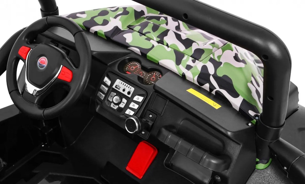 Ramiz Terénní bugina pro děti maskáčová + pohon 4x4 + dálkové ovládání + nosič zavazadel + rádio MP3 + LED