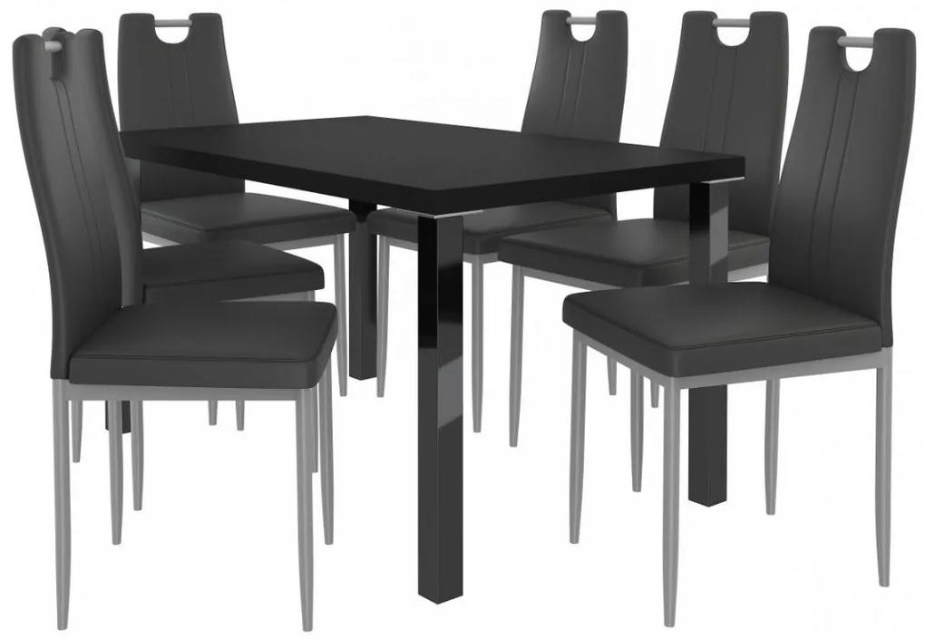 Jídelní set Roberto 1+6 židlí - černá/černá