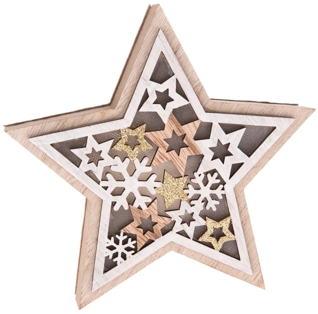 Dřevěná hvězda s LED světlem Stellar, 16 x 15 x 3 cm