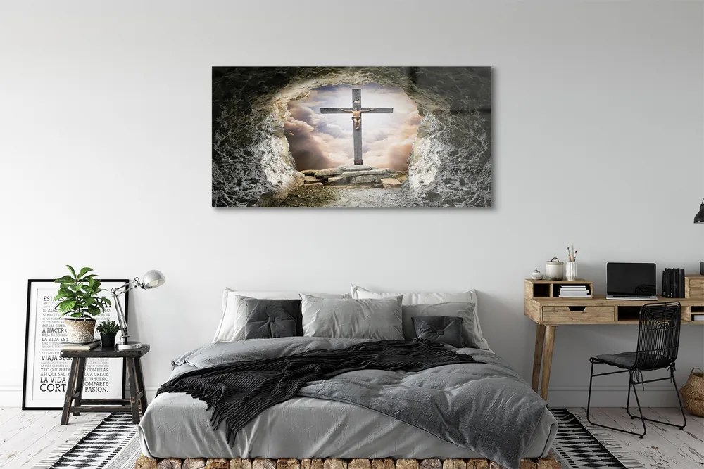 akrylový obraz Cave lehký cross Jesus 140x70 cm