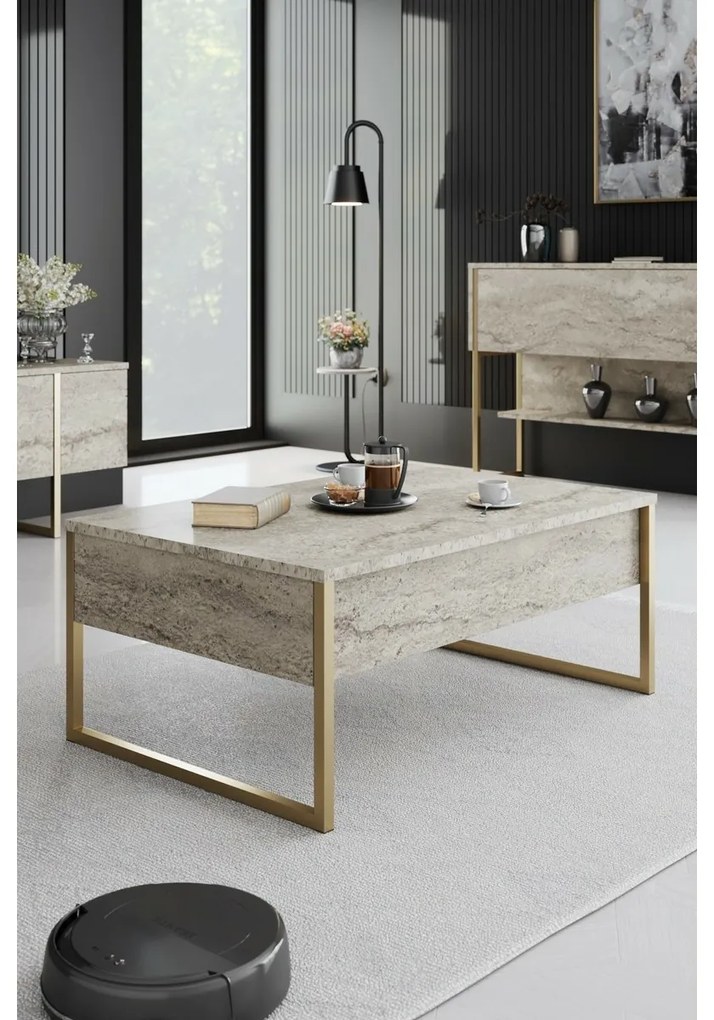 Konferenční stolek Luxe Travertine and Gold