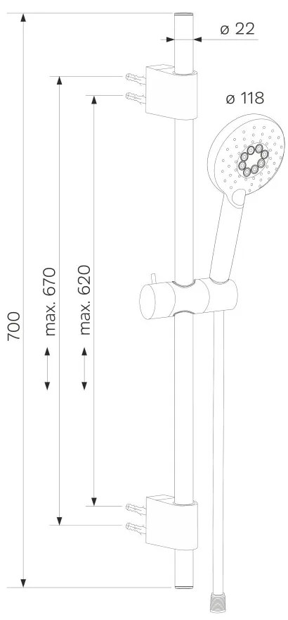 Mereo sprchová souprava třípolohová sprcha posuvný držák šedostříbrná hadice plast chrom CB930B