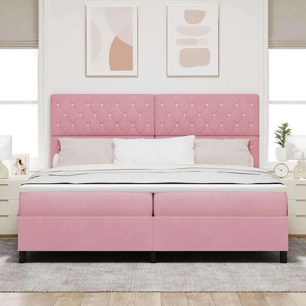 Postel s boxspringem s čelo Růžová 200 x 200 cm samet 3339793