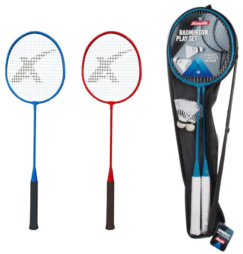 Sada badminton pálky 2ks + míček 2ks 65cm kov/plast 2 barvy v pouzdře