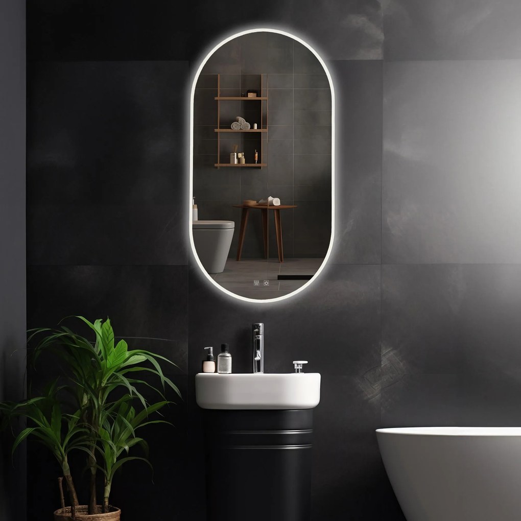 Tutumi Oválné zrcadlo 50x90 cm s regulovatelným LED osvětlením HOM-05524