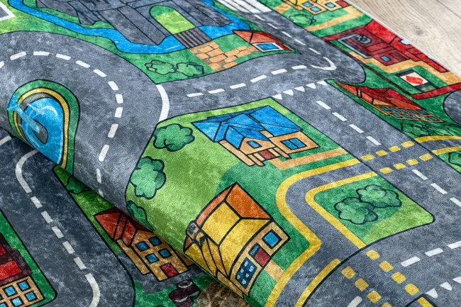 Dětský koberec protiskluzový BAMBINO 61500 zelený / šedý