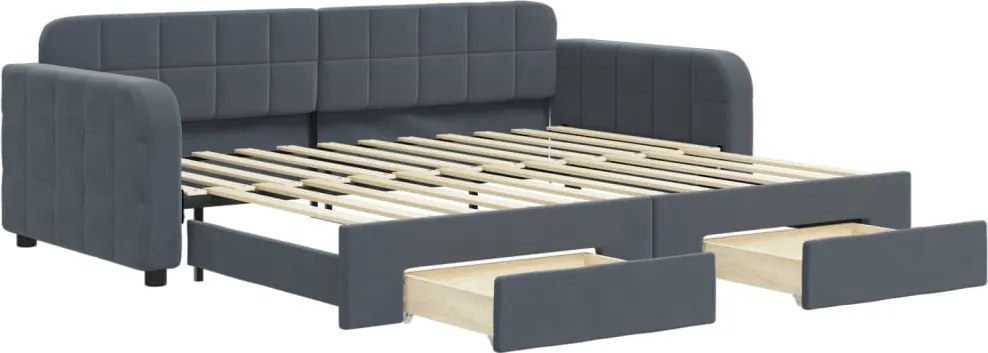 Válenda s přistýlkou a zásuvkami tmavě šedá 90 x 200 cm samet 3196978