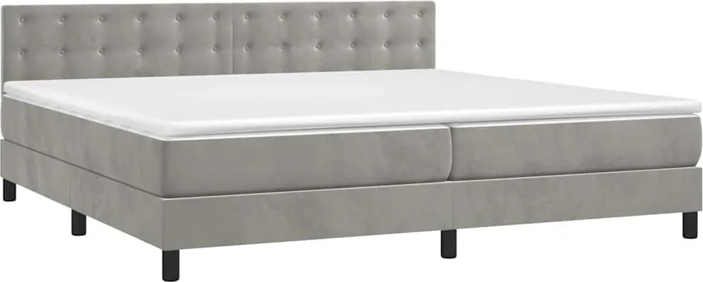 Box spring postel s matrací a LED světle šedá 200x200 cm samet 3134663