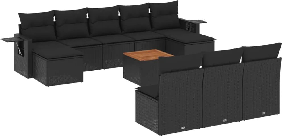 11dílná zahradní sedací souprava s poduškami černá polyratan 3224767