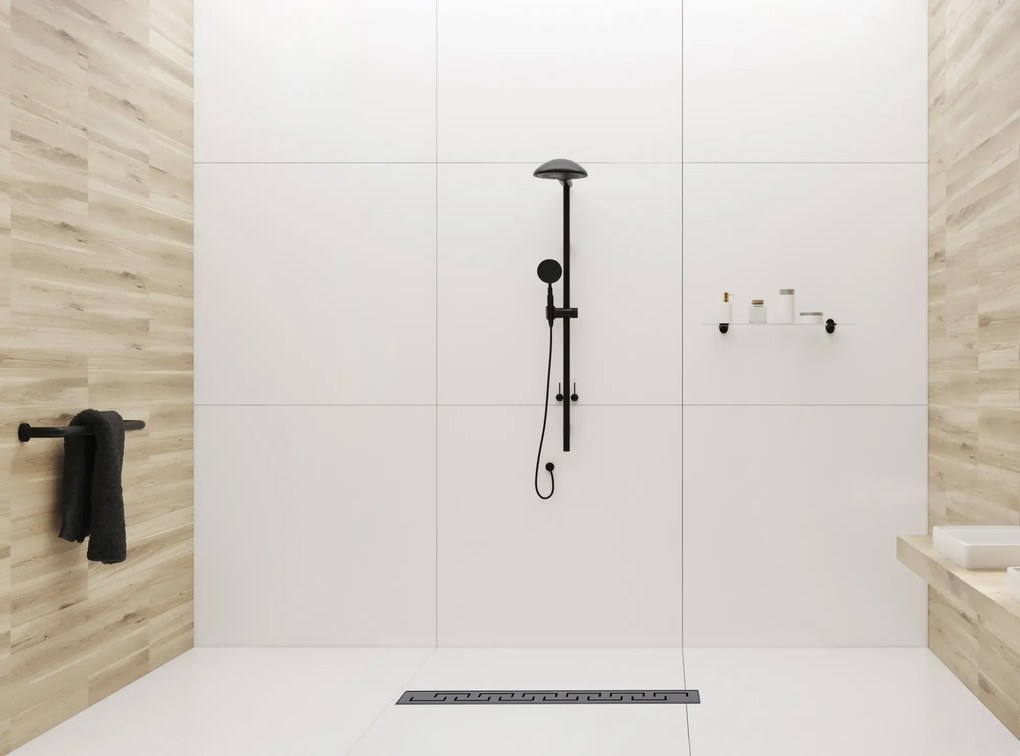Rea PRO Black Matt, lineární odtokový žlab 90cm, vzor Greek, černá matná, REA-G8026