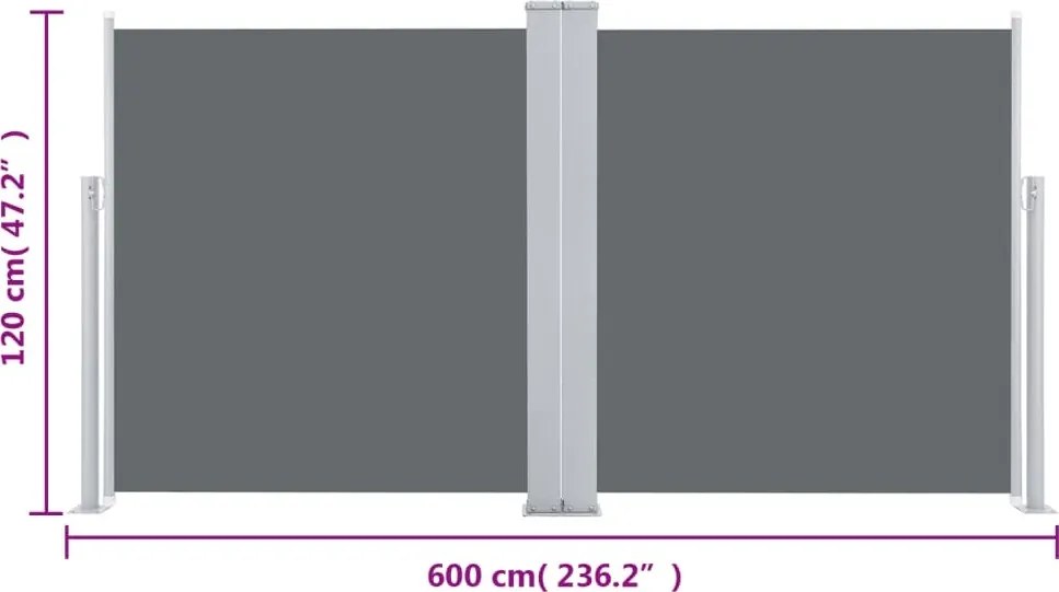 vidaXL Zatahovací boční markýza 117 x 600 cm [317984] Barva: antracitová