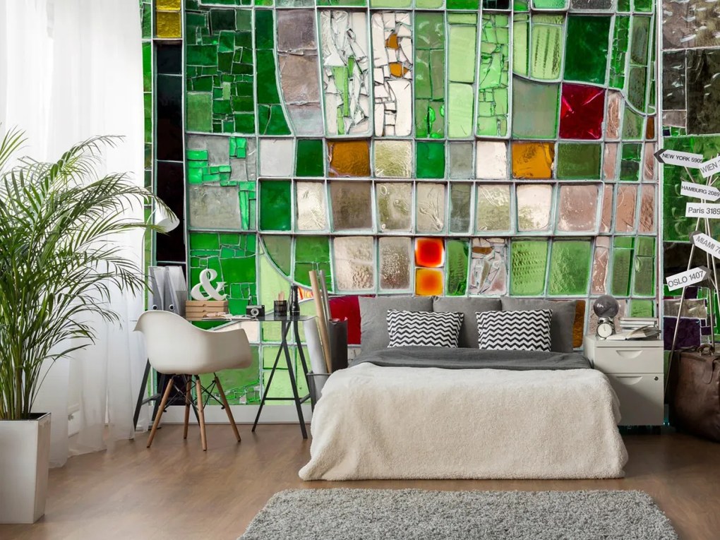 Tapeta zelená mozaika (150x105 cm) - Murando DeLuxe