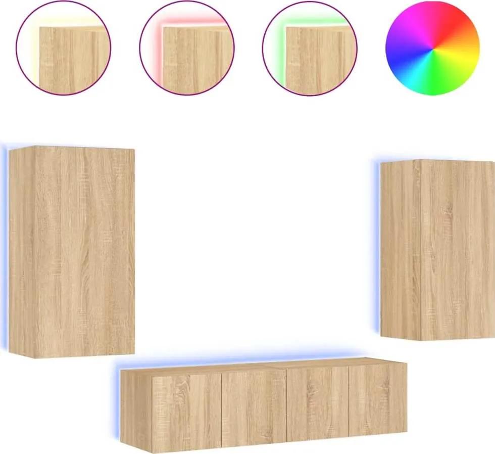 vidaXL 4dílná obývací stěna s LED kompozitní dřevo [3216848] Barva: Bílá