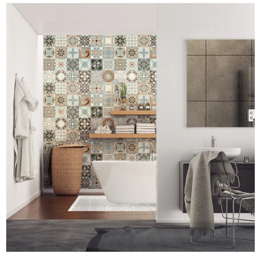 Sada 24 nástěnných samolepek Ambiance Wall Stickers Cement Tiles Rumba, 15 x 15 cm