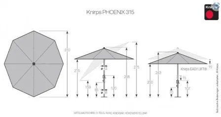Knirps KNIRPS PHOENIX 315 cm - zahradní středový slunečník : Barva slunečníku - Bordó