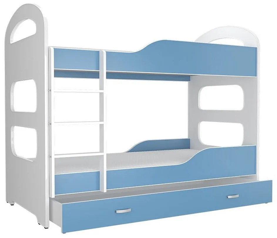 Expedo Dětská patrová postel PATRIK 2 COLOR + matrace + rošt ZDARMA, 190x80, bílý/modrý