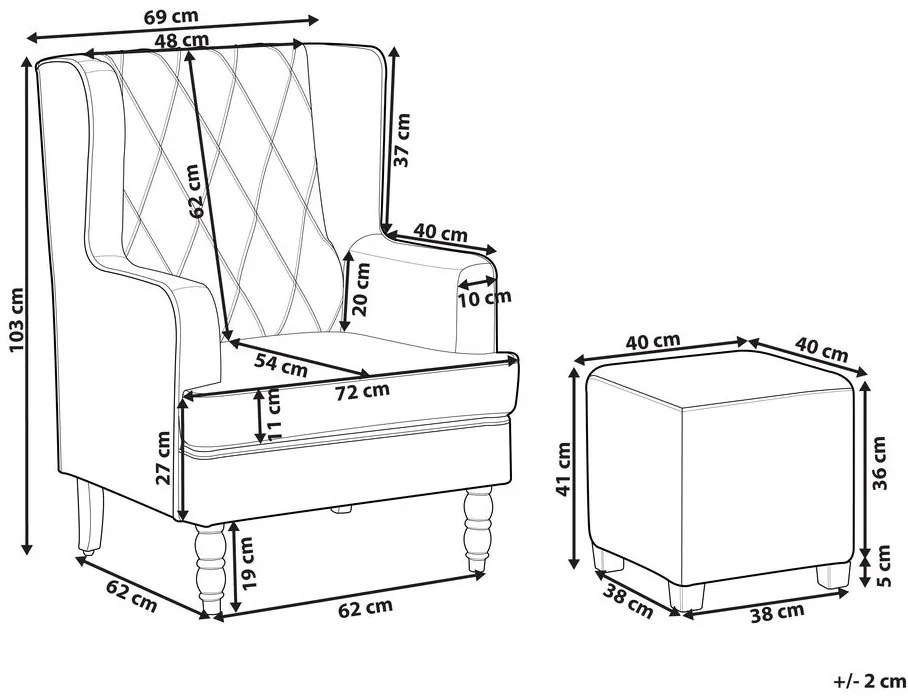 Modré sametové křeslo s podnožkou  SANDSET Beliani