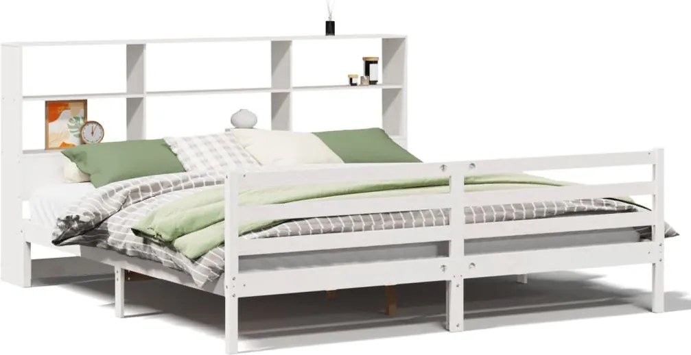 Postel s knihovnou bez matrace bílá 180x200 cm masivní borovice 3321906