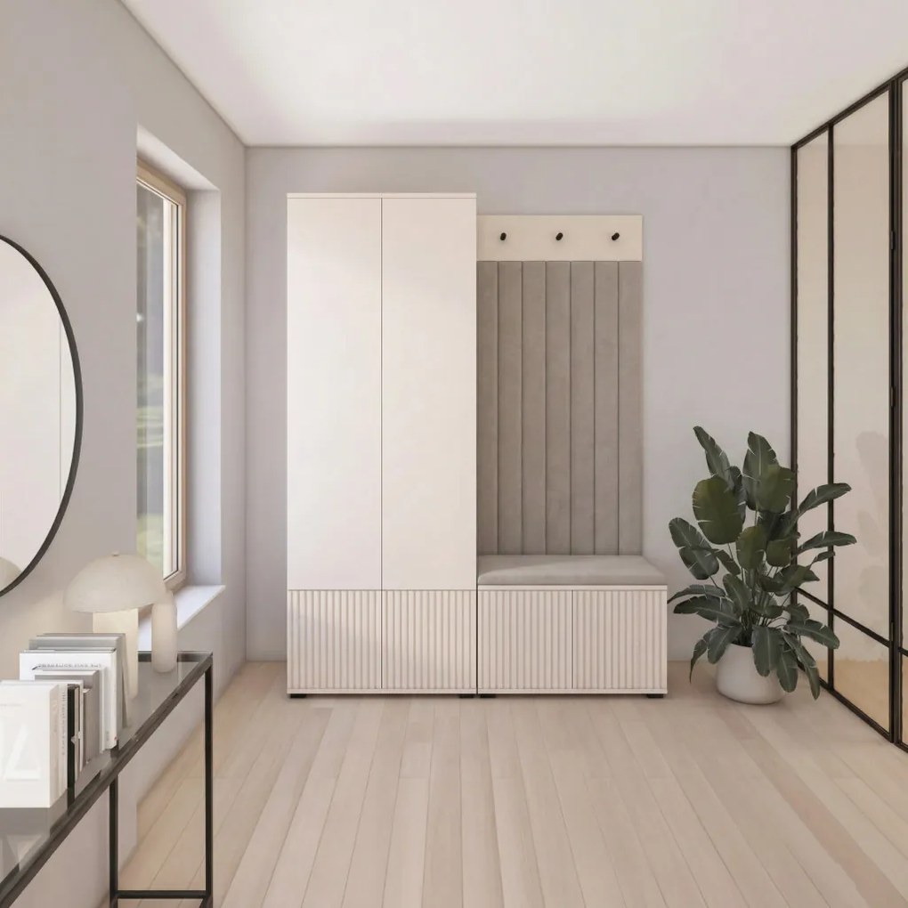 Předsíňová stěna RAYO 1 s čalouněnými panely, 140 cm, kašmír/ krémově bílá