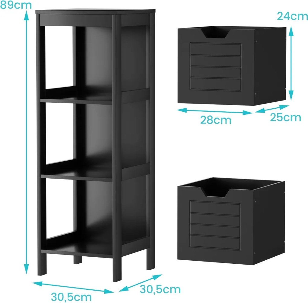 Costway Dřevěná koupelnová komoda se 2 zásuvkami – 30 × 30 × 89 cm, černý