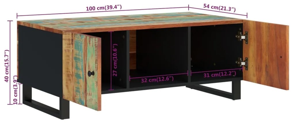 Konferenční stolek 100x54x40 cm recyklované dřevo a kompozit - Default Title