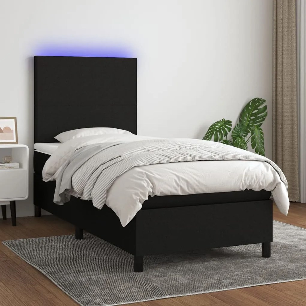 Box spring postel s matrací a LED černá 80 x 200 cm textil 3134671