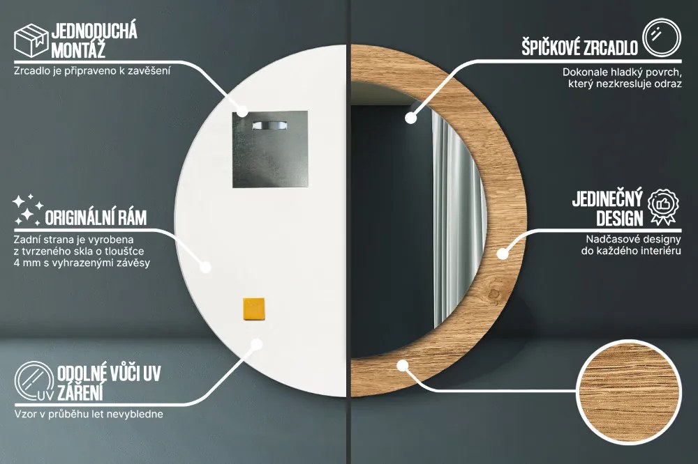 Kulaté dekorativní zrcadlo Textura dřeva fi 70 cm