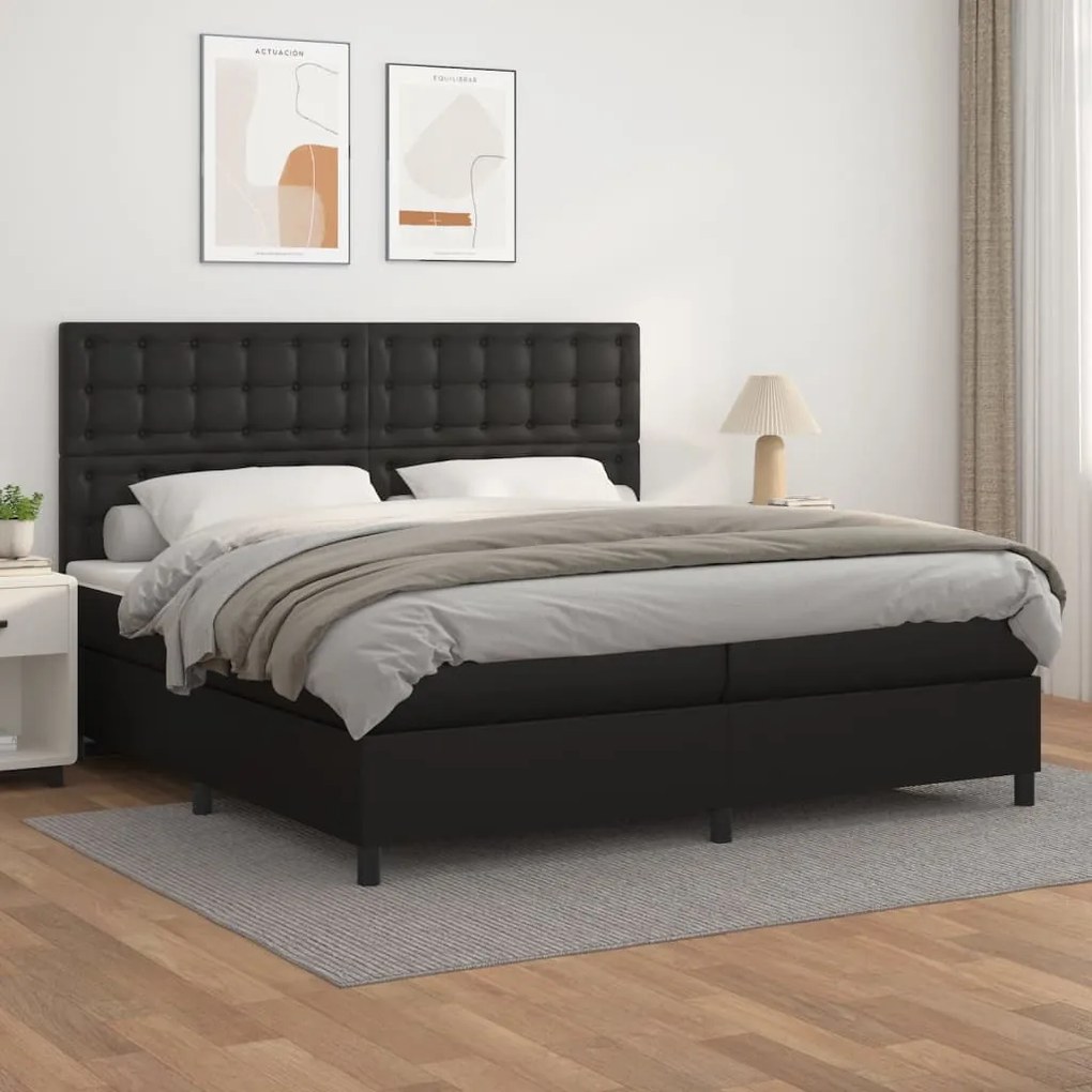 Box spring postel s matrací černá 200x200 cm umělá kůže