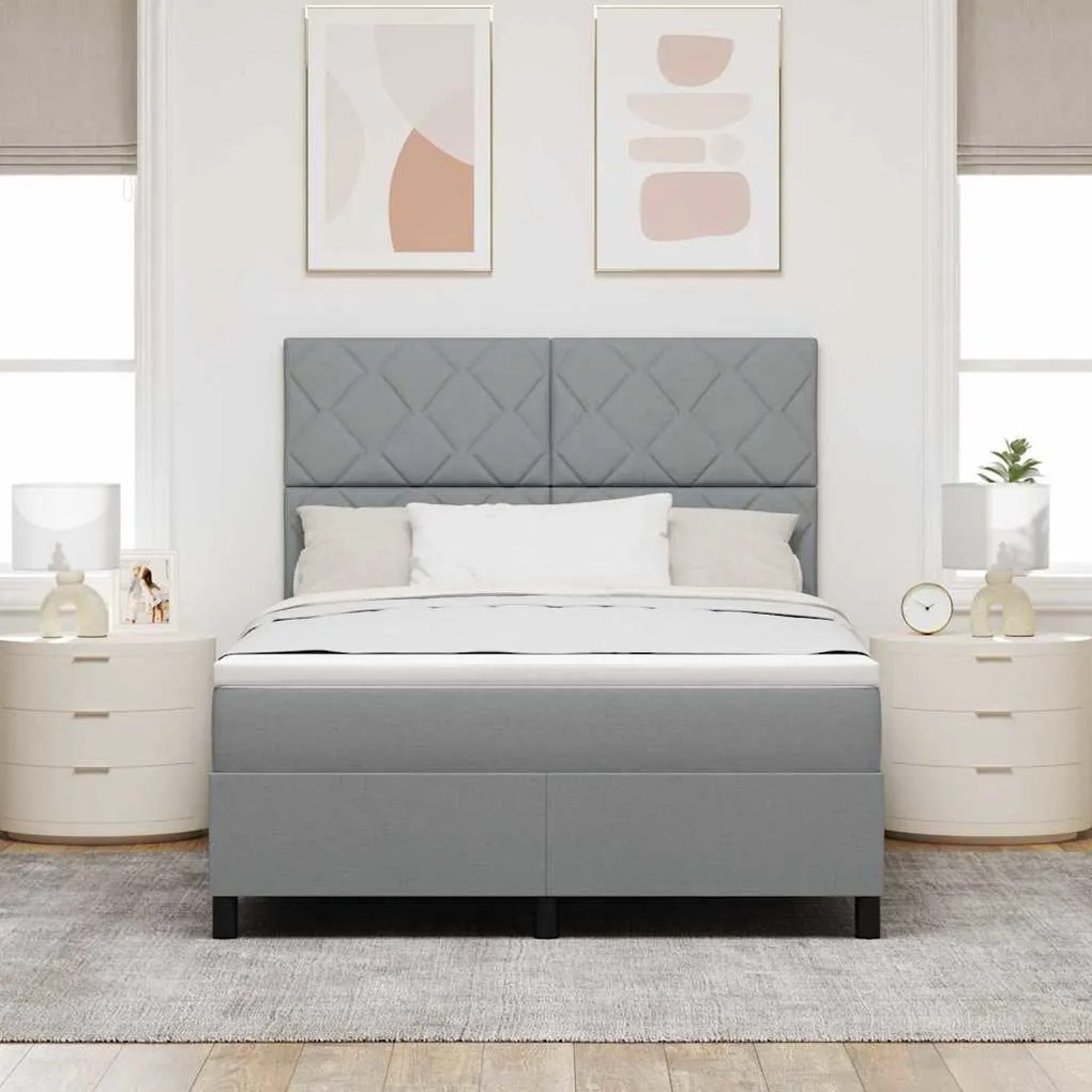Postel s boxspringem s čelo Světle šedá 160 x 200 cm textil 3339476