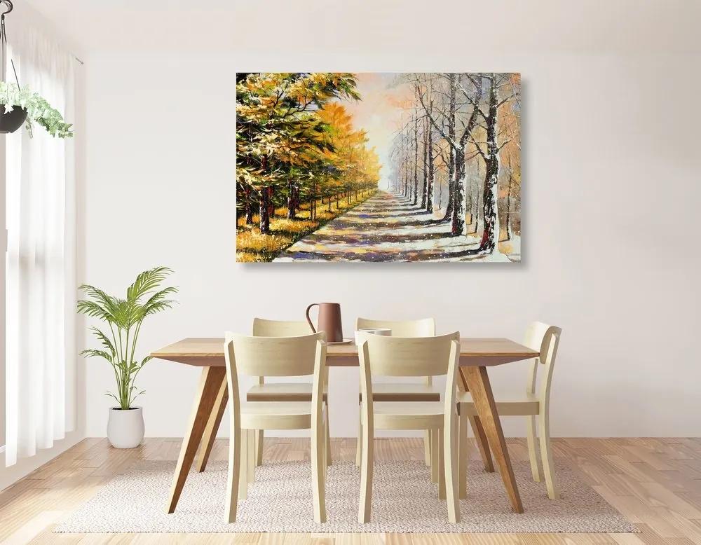 Obraz podzimní alej stromů - 90x60 cm