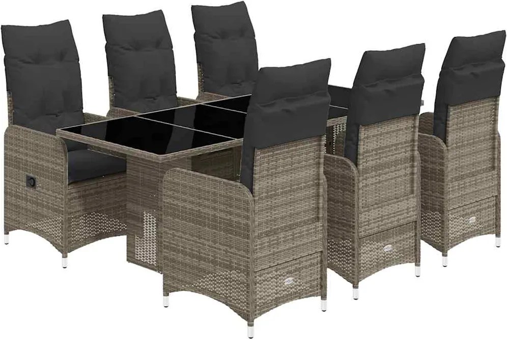 7dílný zahradní bistro set s poduškami šedý polyratan 3277040