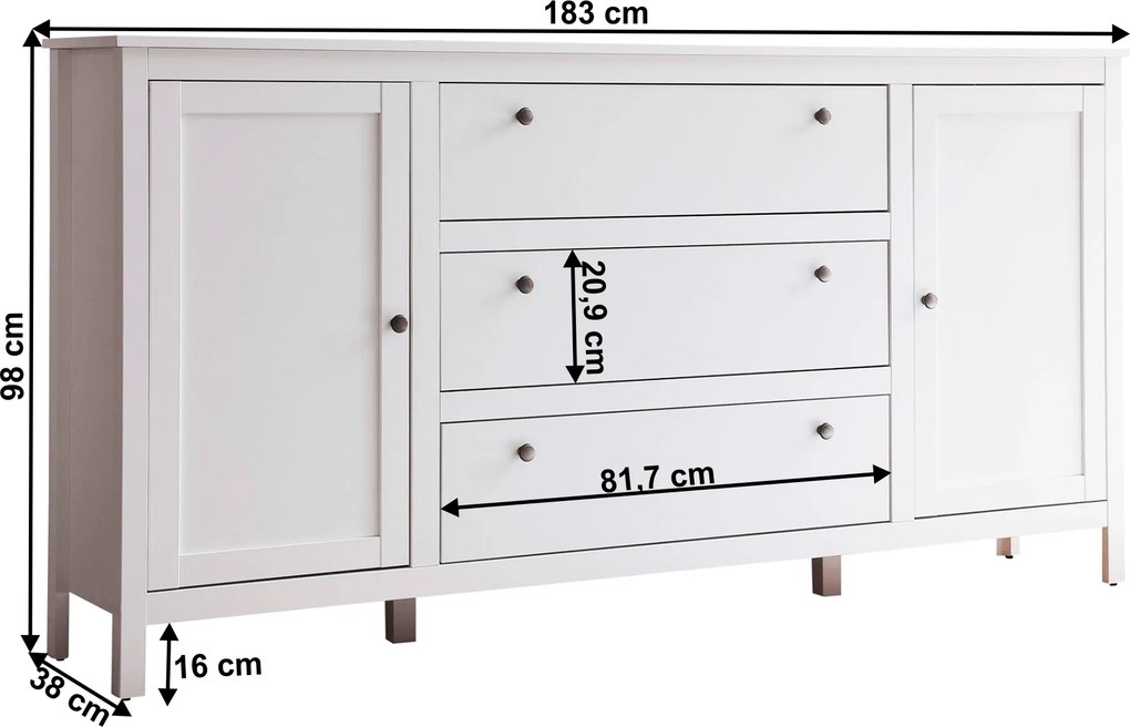 Komoda 2D3S, bílá, OLJE