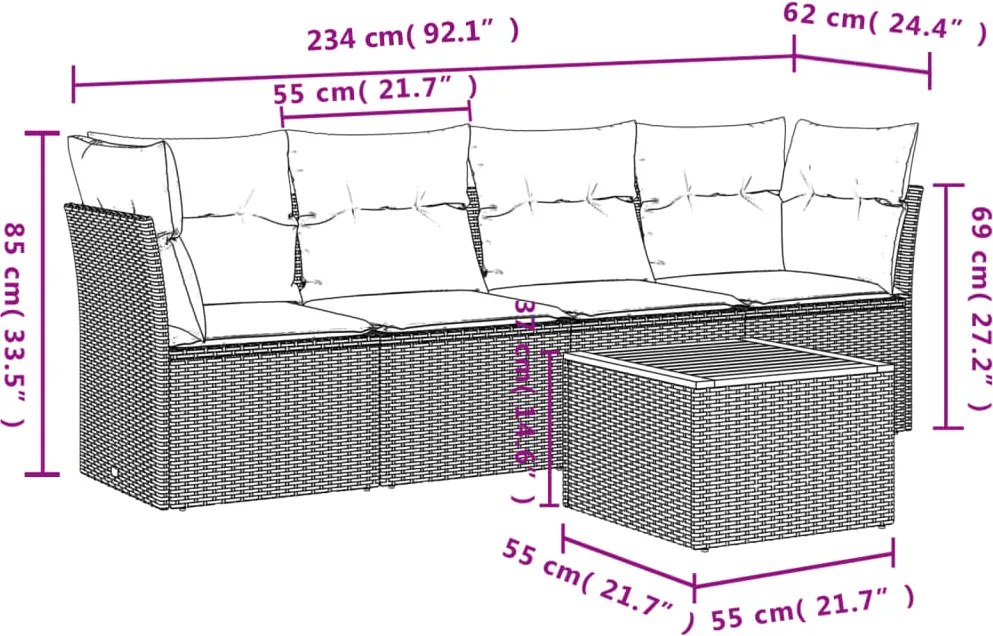 5dílná zahradní sedací souprava s poduškami béžová polyratan 3223476